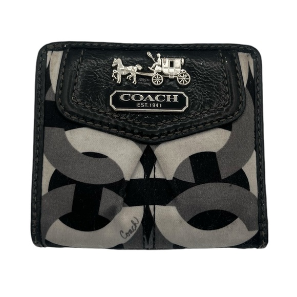 Coach | Bags | Coach Black And Silver Kristin Op Art Mini Wallet | Poshmark
